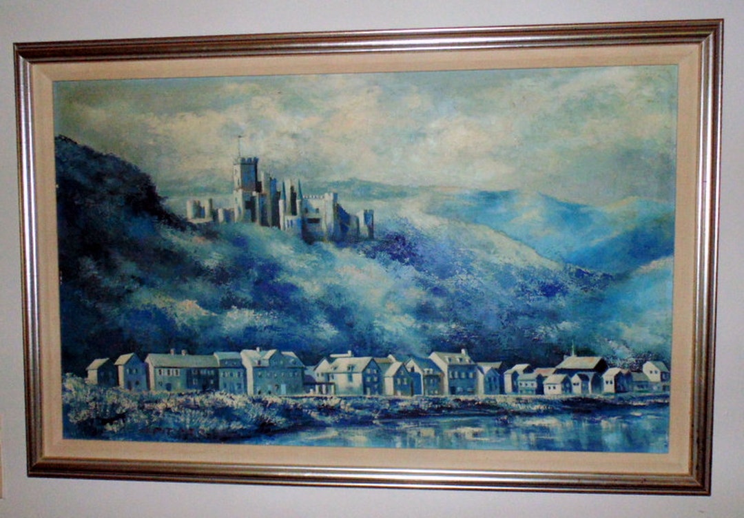 RARE Blue & White Original Oil Charles C. Pitcher Pittsburgh PA Artist ...