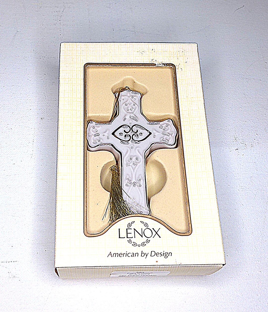 Lenox Porcelain Cross Christmas Ornament in Original Box Ivory With ...