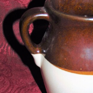Antique Primitive Two Tone Milk Pitcher in Brown and Beige Stoneware ...