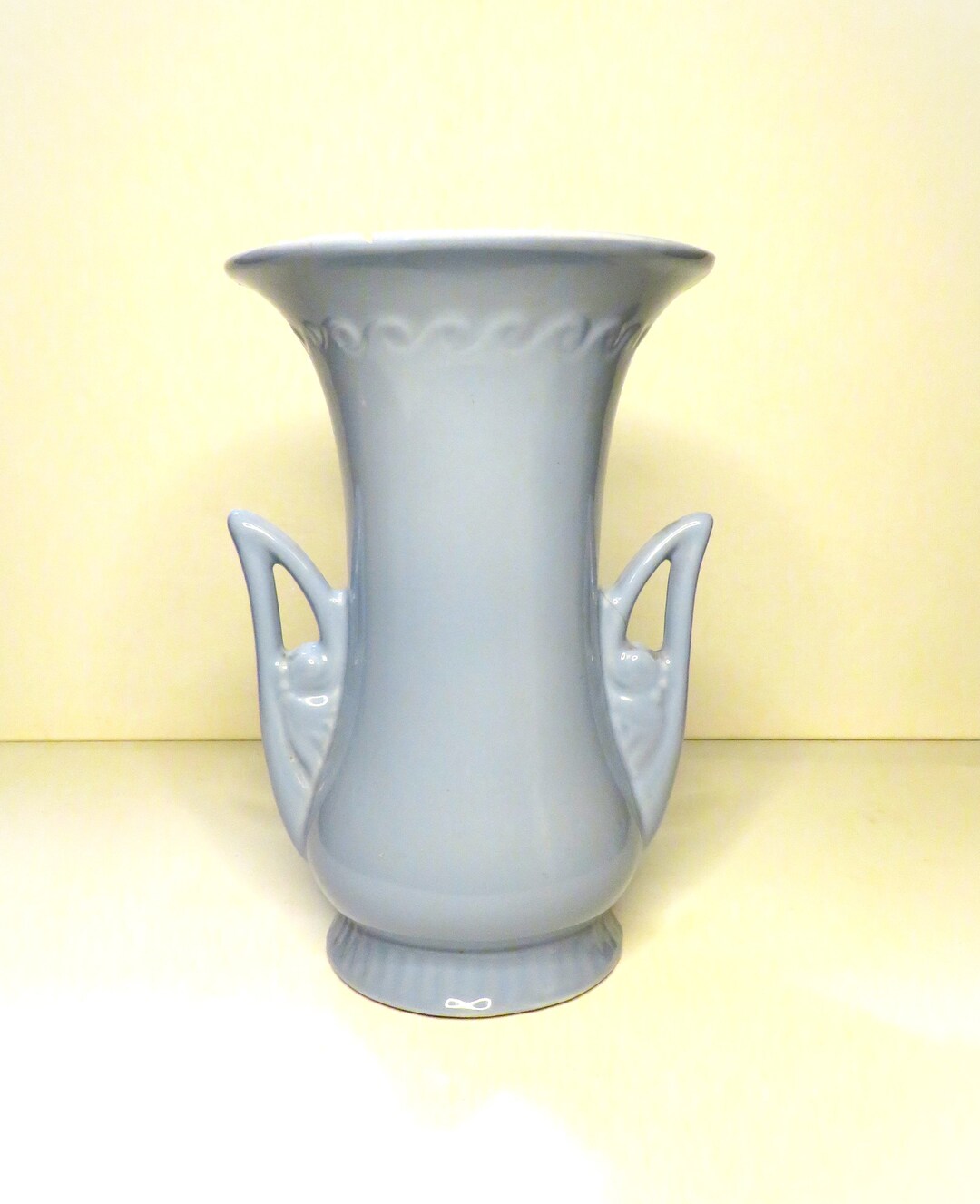 1939 Egyptian Style Abingdon Pottery Periwinkle Blue Handled Large Vase ...