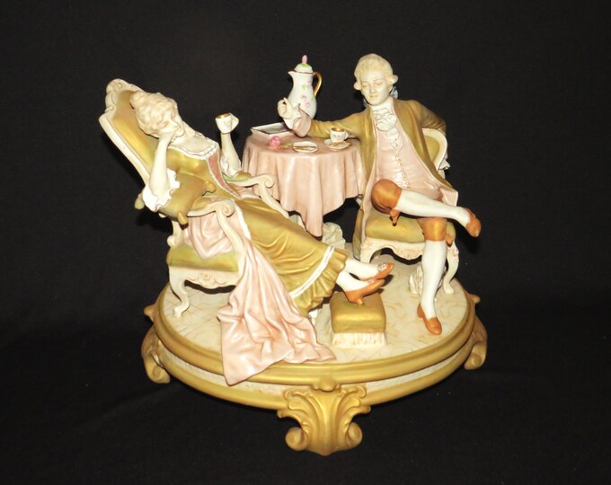 Royal Dux Large Porcelain Figural Group "afternoon Tea" Aka "tea Time ...
