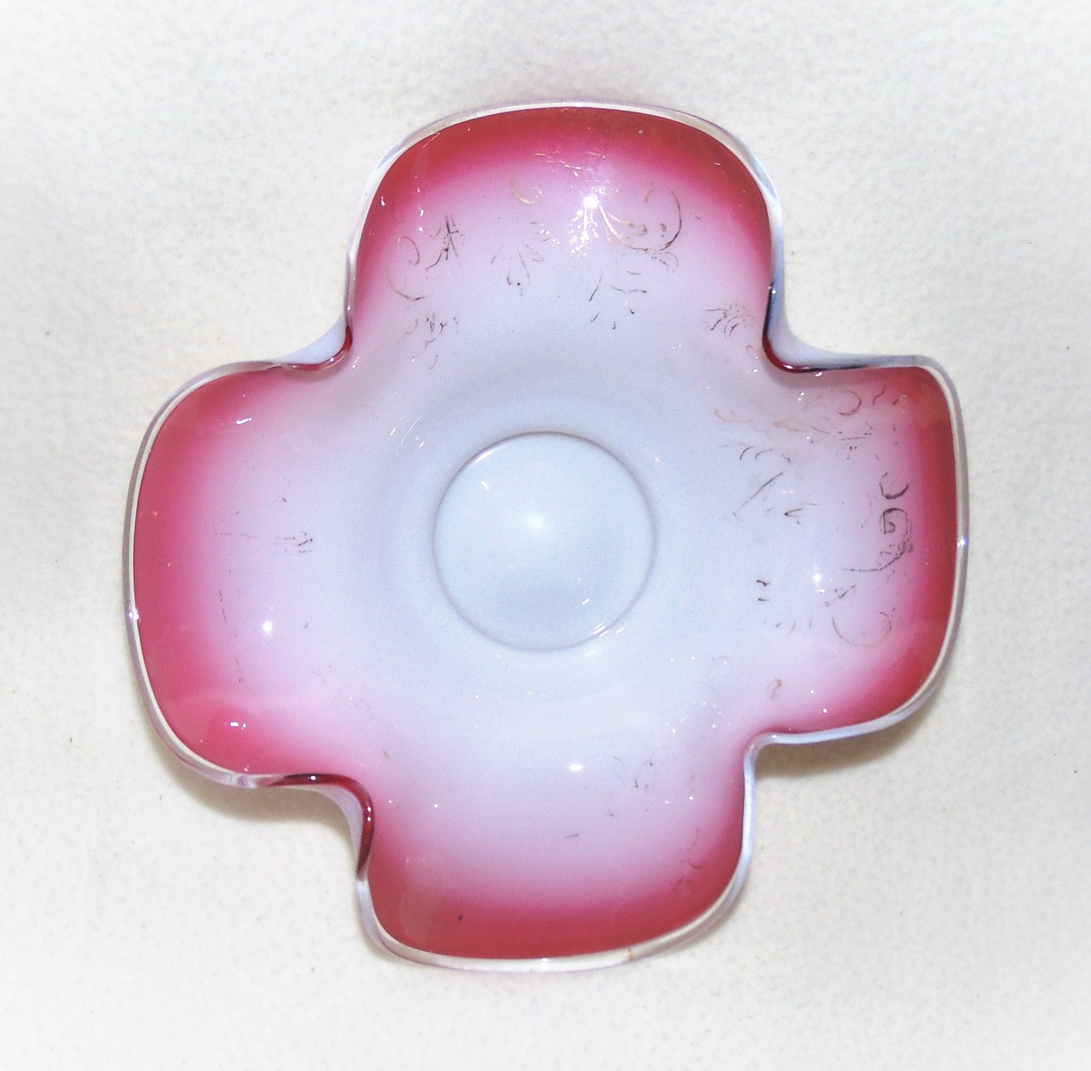 Victorian Bowl Pink White Cased Hand Blow Glass Fluted Brides Basket ...