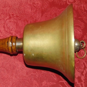Vintage LARGE 10 Inch School Bell Solid Heavy Brass Hanging Wood Handle ...