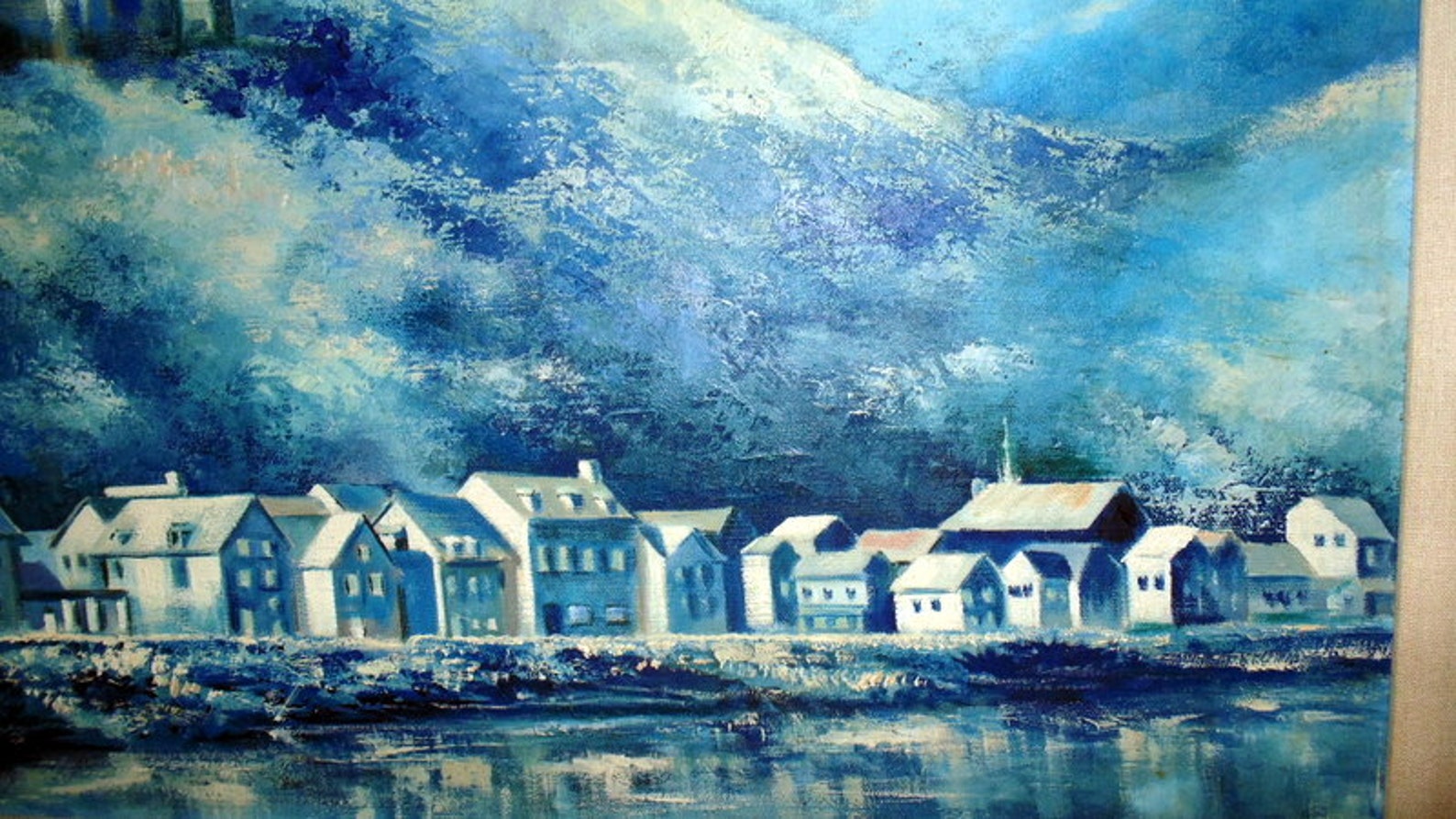 RARE Blue & White Original Oil Charles C. Pitcher Pittsburgh PA Artist ...