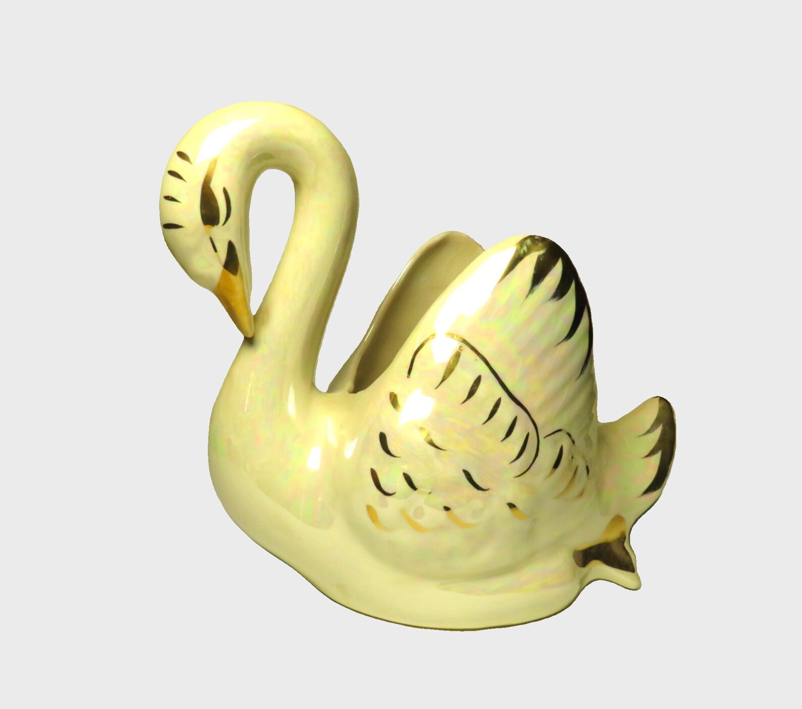 1950's Lg Swan Planter Colonial China Iridescent off White and Gold ...