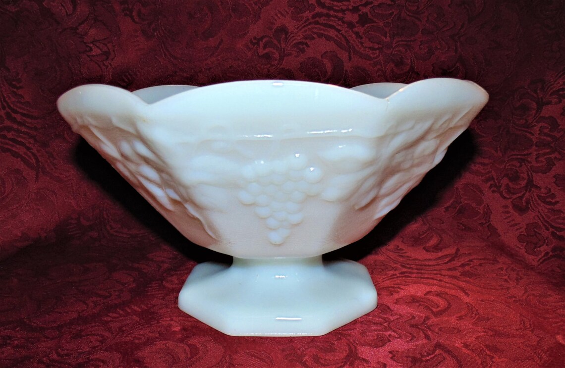 Vintage Large Milk Glass Footed Fruit Bowl Compote Grape | Etsy