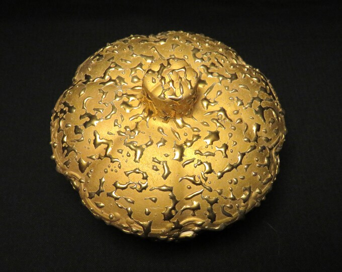 Mid Century 22 KT Weeping Bright Gold Low Round Covered Dish Heavy Gold ...