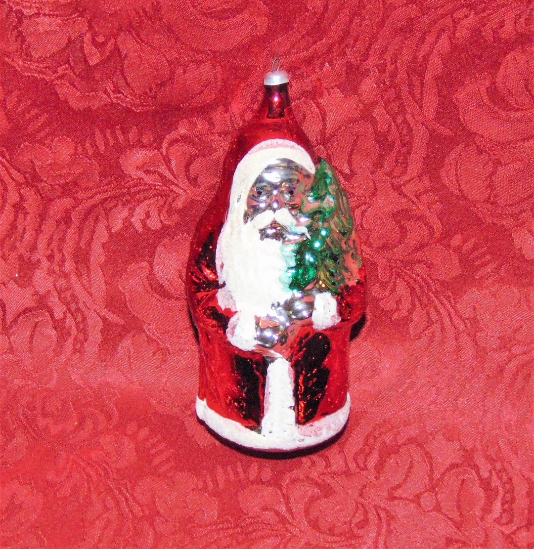 WEST GERMANY Large Mercury Glass Santa Holding A Christmas Tree With ...