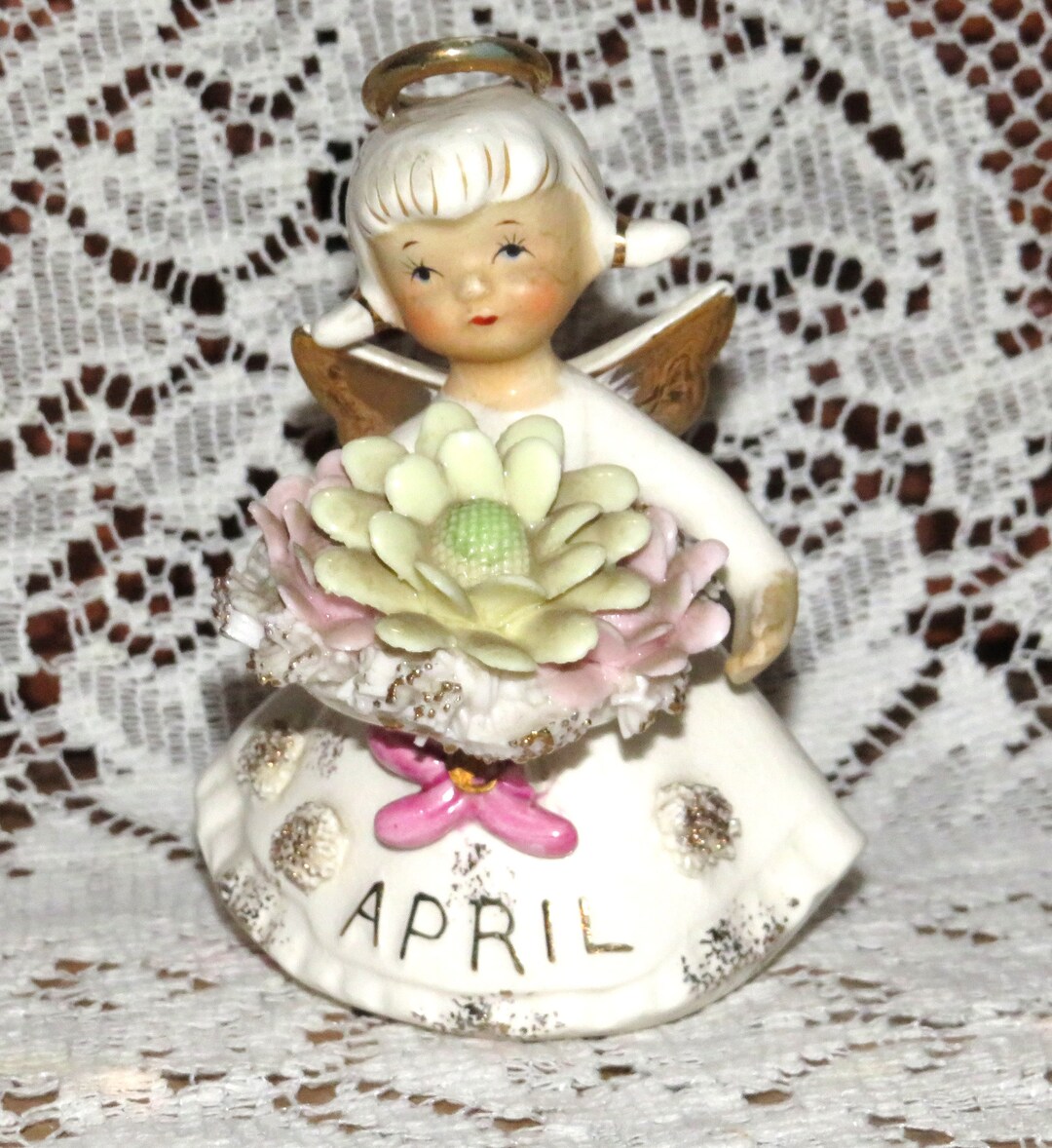 Vintage Lefton April Angel Daisy Diamond 489 Bisque Figurine Original ...