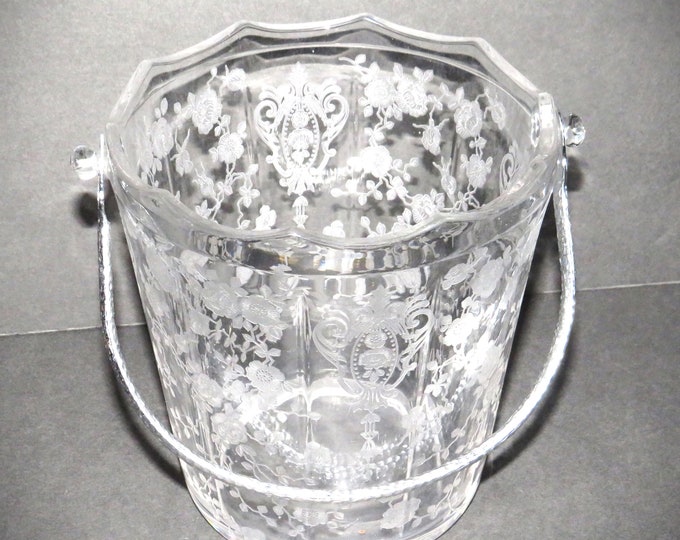 Beautiful Cambridge Crystal Etched Ice Bucket in the Rosepoint Pattern ...
