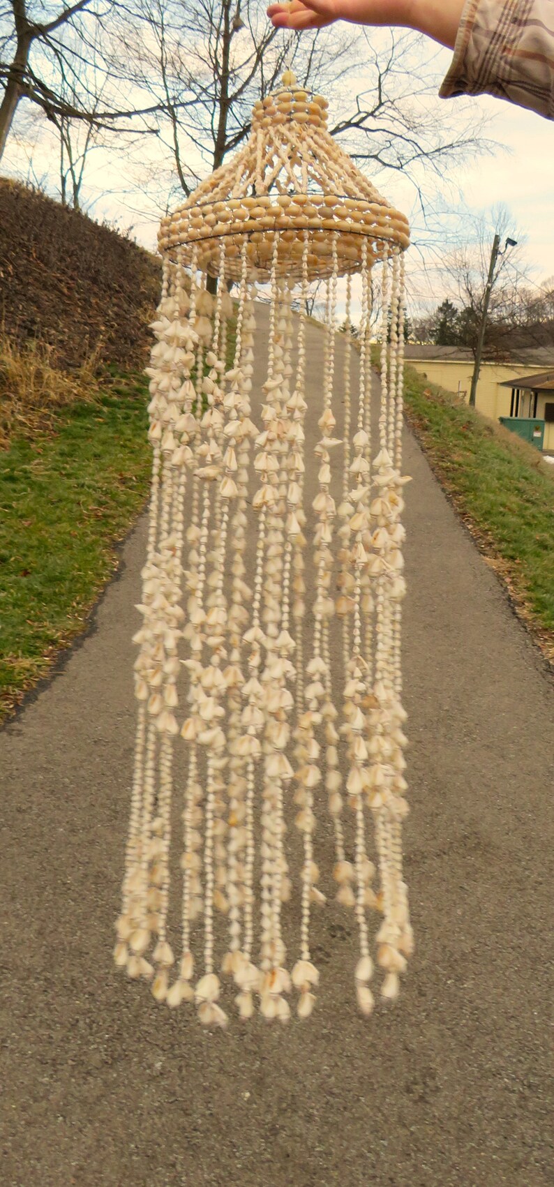 1970's LONG 46 Inch Spiral Shell Chandelier Hanging Pendant Classic ...