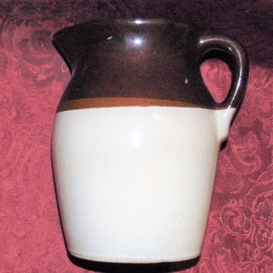 Antique Primitive Two Tone Milk Pitcher in Brown and Beige Stoneware ...