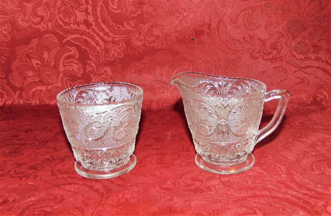 1930's Duncan Miller Crystal Sandwich Pattern Small Creamer and Sugar ...