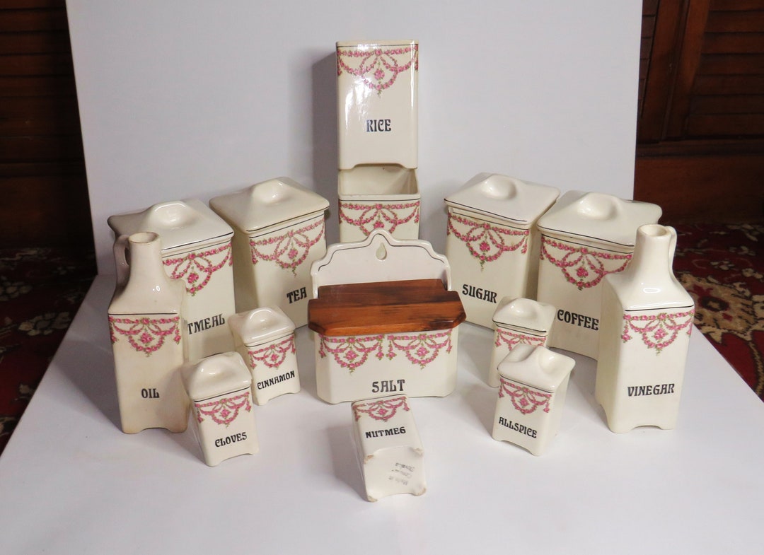 Early 1900's Lovely Ditmar Urbach Canister Set of 14 PIECES Roses With ...