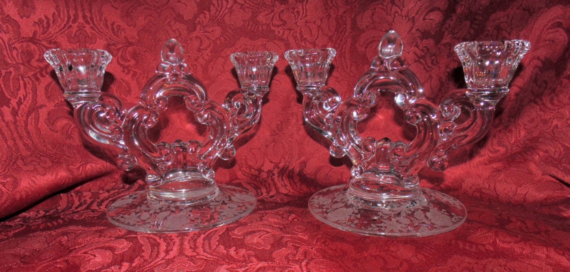 Cambridge Collectible Glass 1930s Pair Keyhole Candlesticks in | Etsy