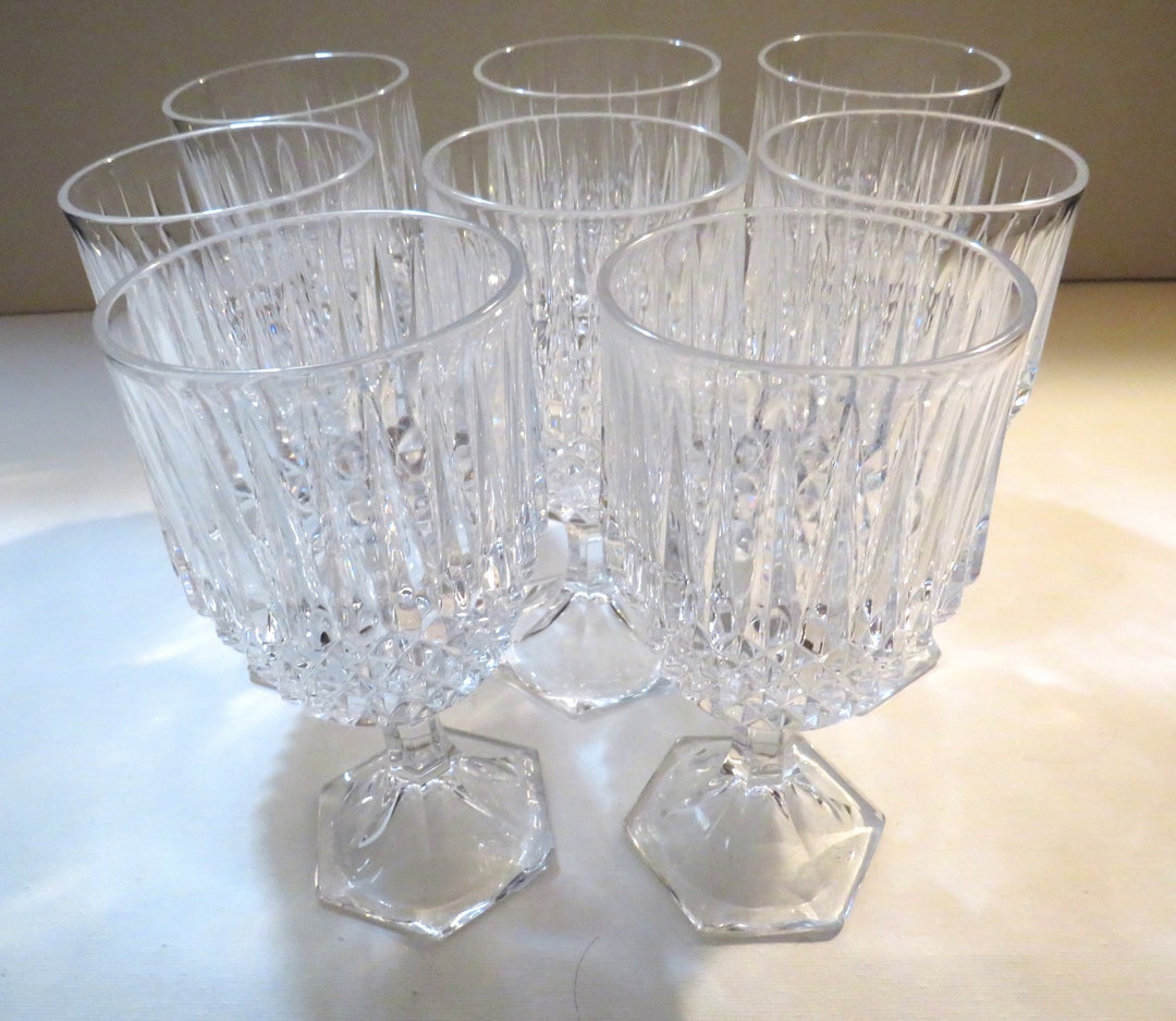 Set of 8 Fostoria Stratton Pattern Water / Wine Goblets Heavy Crystal 6 ...
