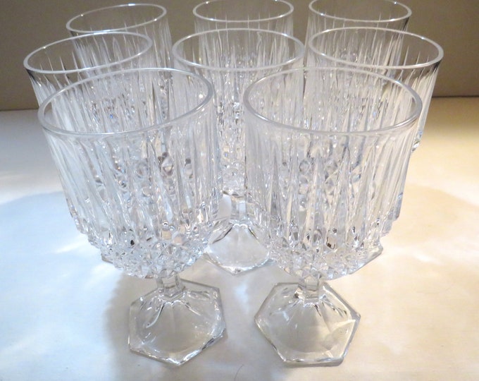Set of 8 Fostoria Stratton Pattern Water / Wine Goblets Heavy Crystal 6 ...