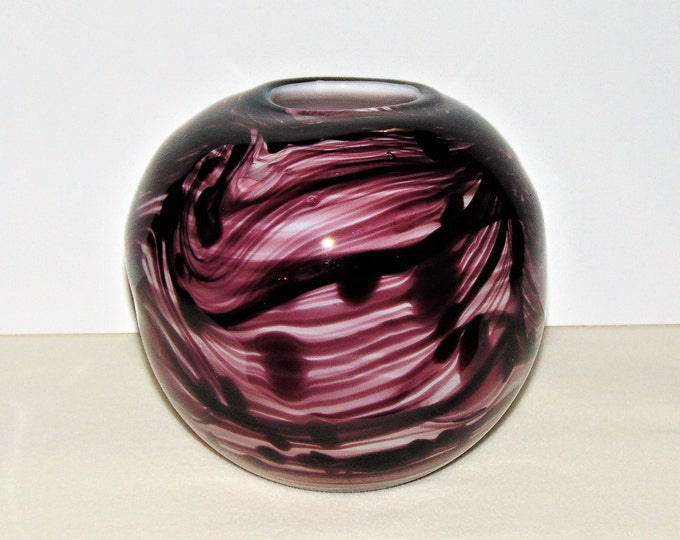 Mid Century Amethyst and White Round Hand Blown Vase - Etsy