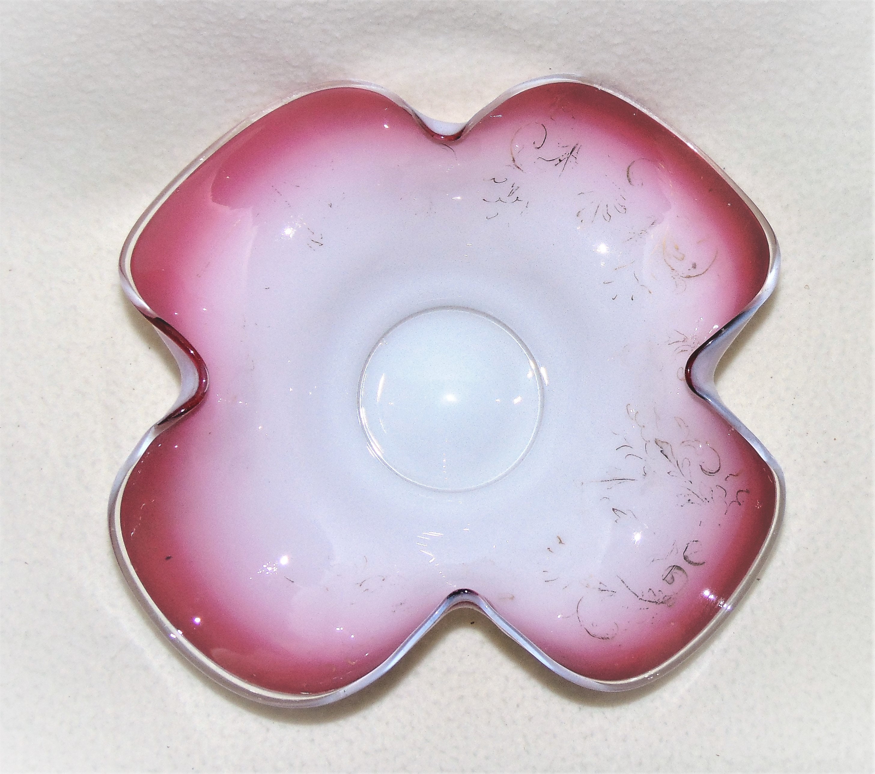 Victorian Bowl Pink White Cased Hand Blow Glass Fluted Brides Basket ...