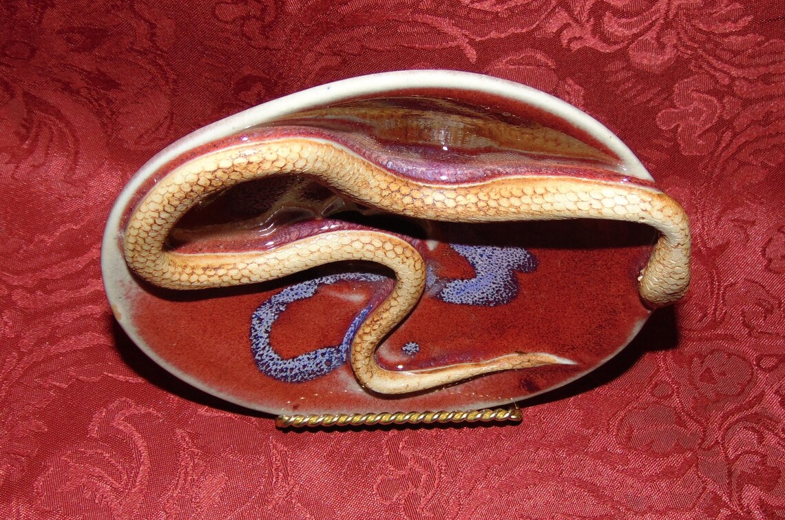 Unique Enameled Snake Plate Low Bowl Hand Painted Heavy | Etsy