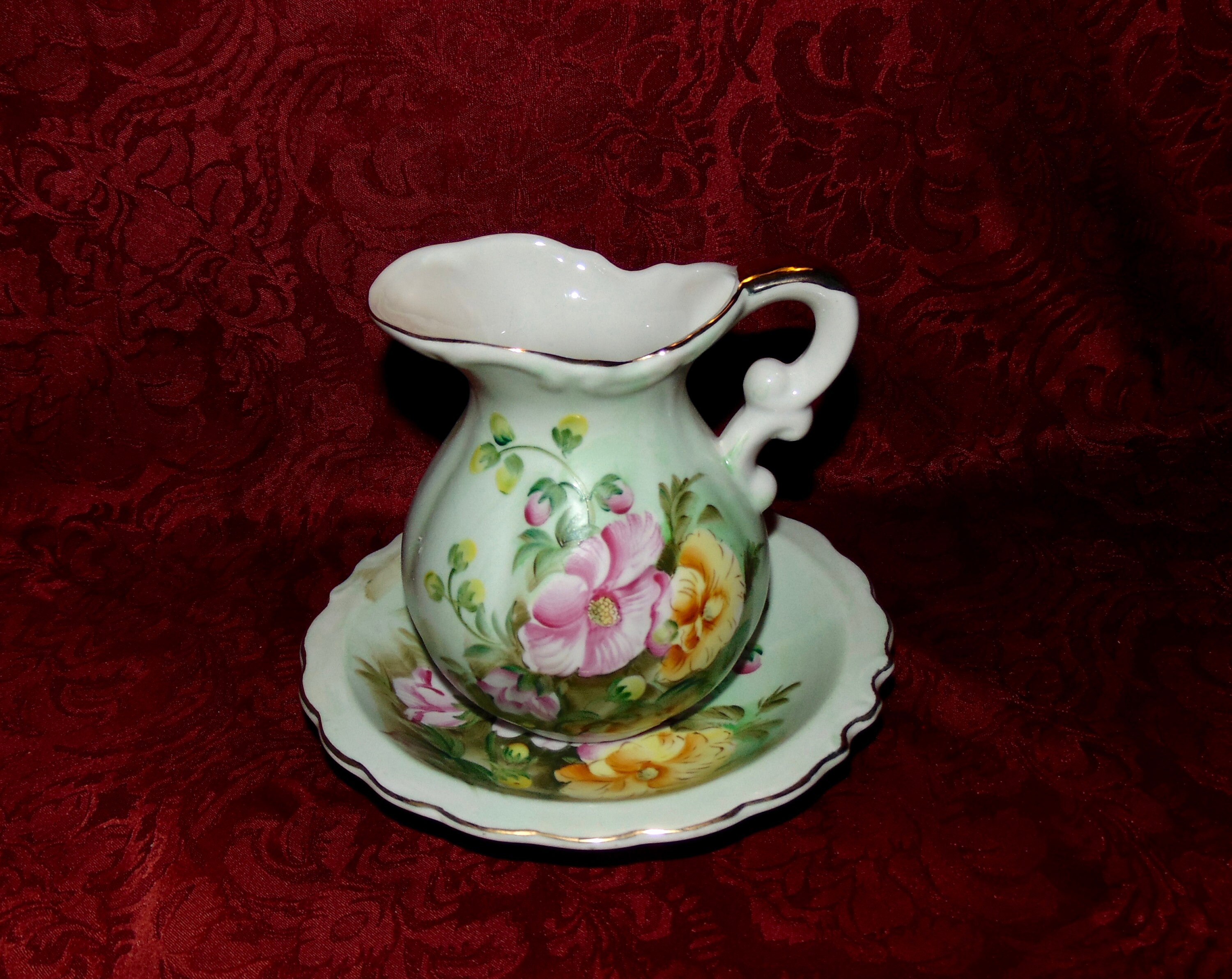 1950s Lefton China Pitcher and Bowl Set: Heritage Green, Hand-painted ...