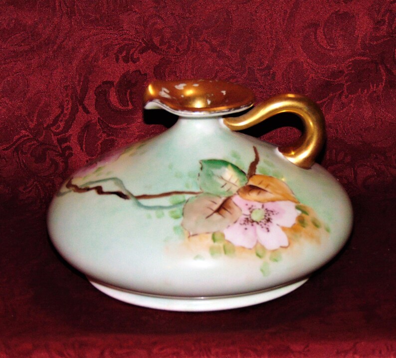LIMGOGES JPL Jean Pouyot France Handled Squat Vase Hand Painted Pink ...