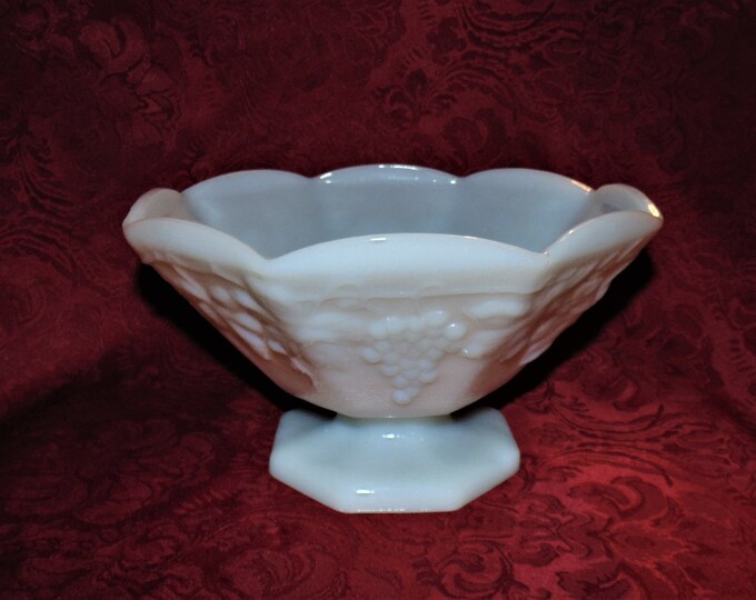 Vintage Large Milk Glass Footed Fruit Bowl Compote Grape Pattern Anchor ...
