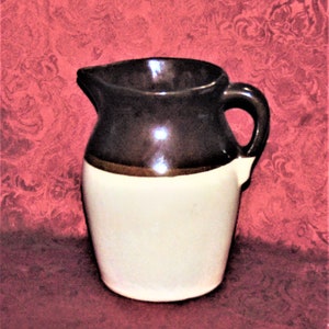 Antique Primitive Two Tone Milk Pitcher in Brown and Beige Stoneware ...