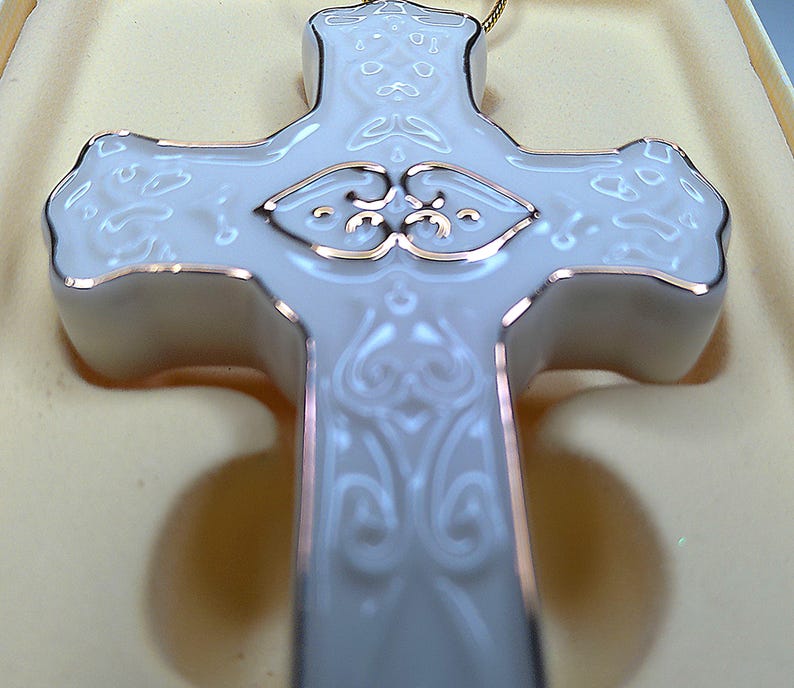 Lenox Porcelain Cross Christmas Ornament in Original Box Ivory With ...