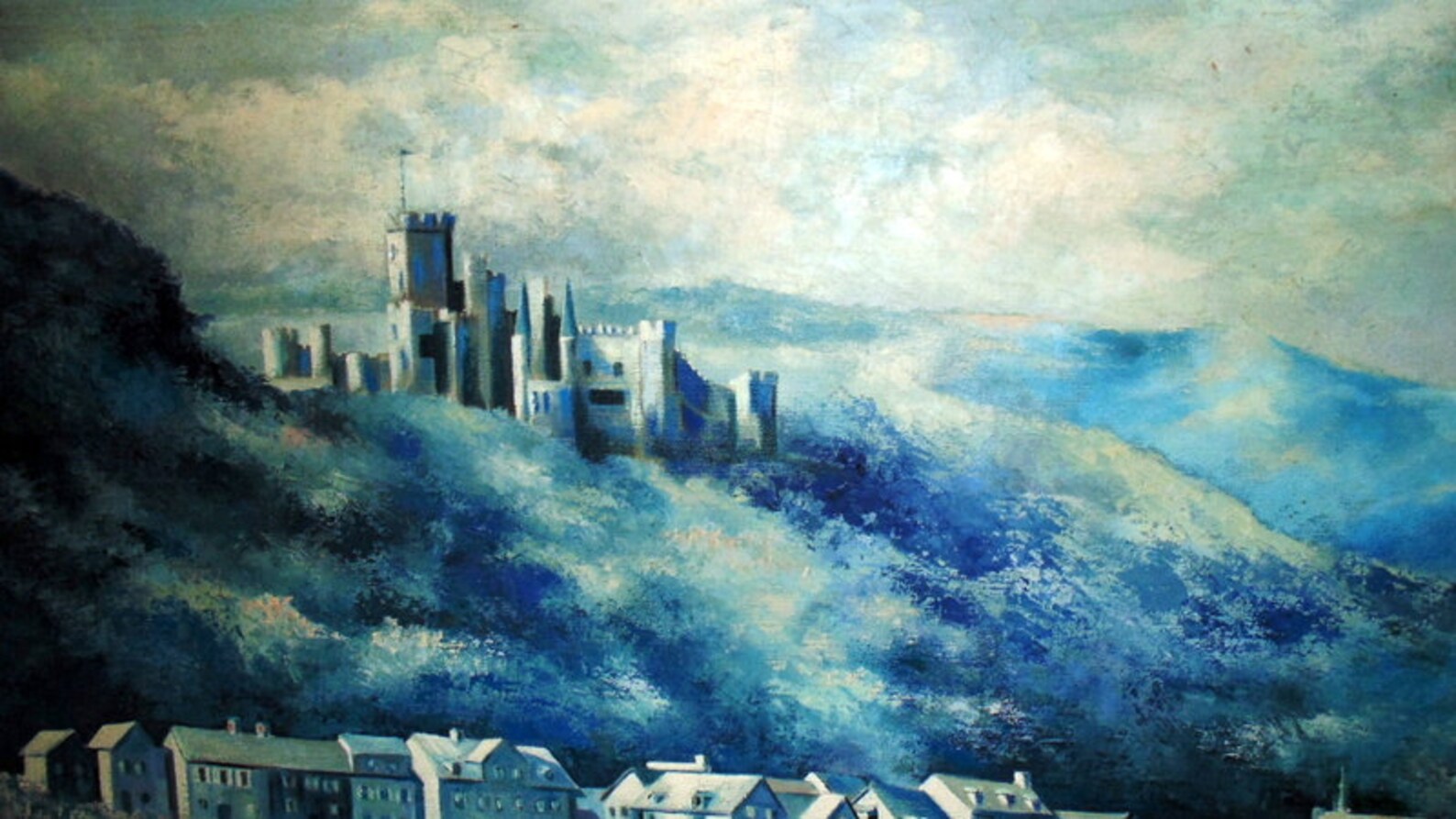 RARE Blue & White Original Oil Charles C. Pitcher Pittsburgh PA Artist ...