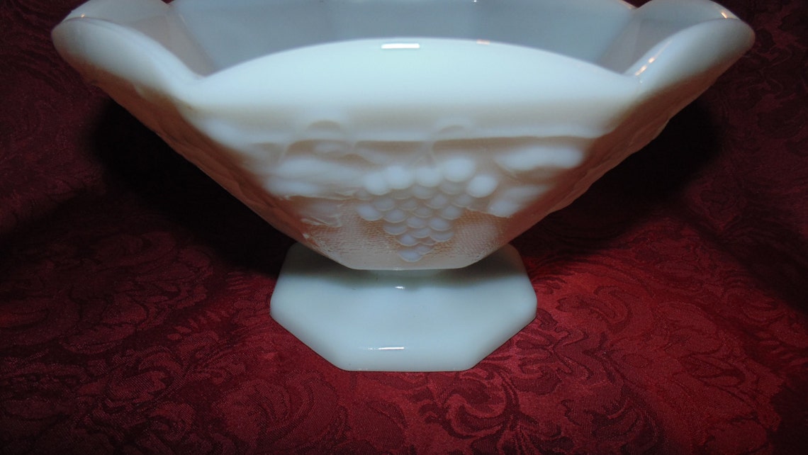 Vintage Large Milk Glass Footed Fruit Bowl Compote Grape | Etsy