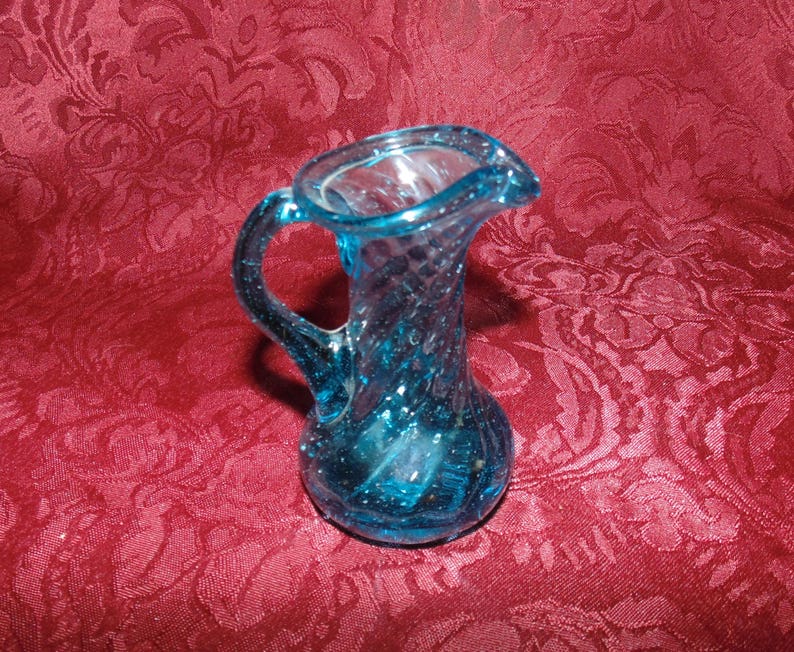 Vintage Miniature Turquoise Blue Hand Blown Glass Pitcher With - Etsy