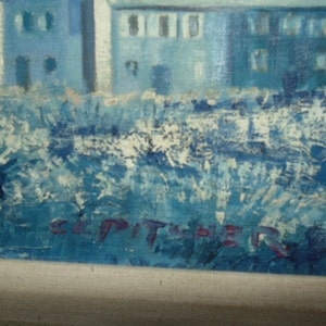 RARE Blue & White Original Oil Charles C. Pitcher Pittsburgh PA Artist ...