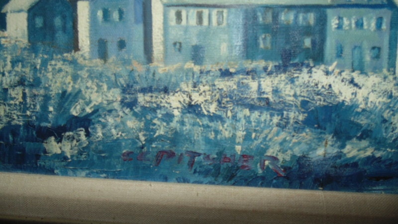 RARE Blue & White Original Oil Charles C. Pitcher Pittsburgh PA Artist ...