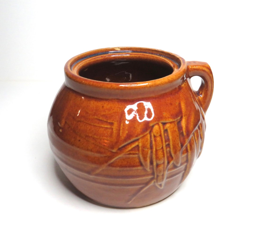 1940's Mccoy Pottery Brown Bean Pot / Planter With Pea Pod & Vine ...