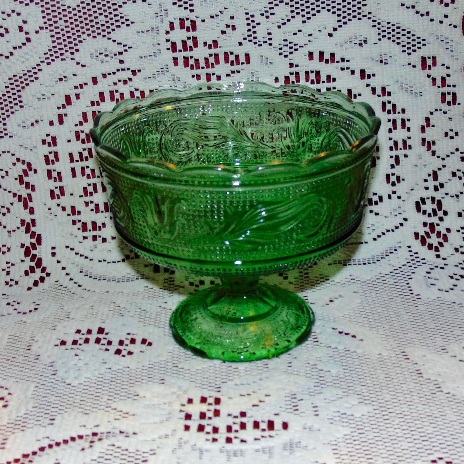 Indiana Glass Green Compote Tulip Swirl Sandwich Pattern - Etsy