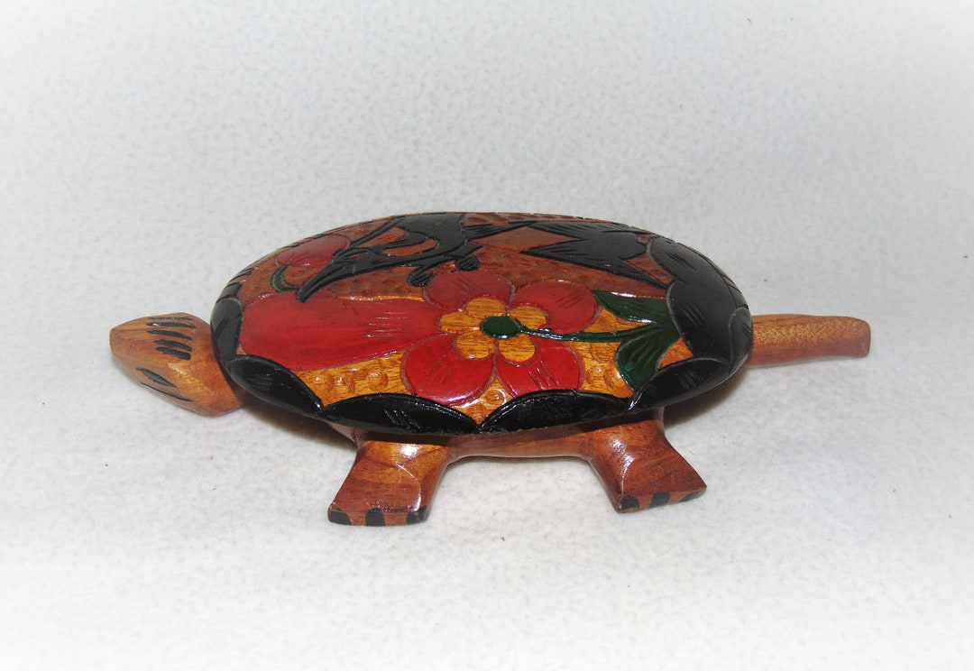 Vintage Cool Turtle Box Hand Carved Exotic Wood Hand Painted - Etsy