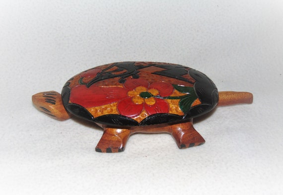 Vintage Cool Turtle Box Hand Carved Exotic Wood Hand Painted | Etsy