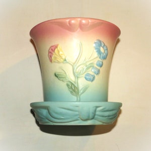 1950's Hull Pottery RARE Bow Knot Planter Pot Pink and Aqua With Drip ...