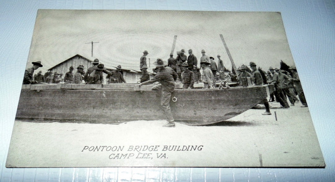 WWII Postcard RPPC pontoon Bridge Building Camp Lee, VA - Etsy