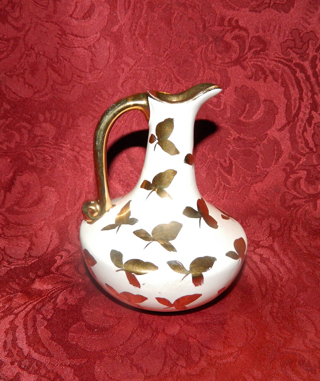 Pretty White Miniature China Pitcher Vase Decorated With Gold Leaves - Etsy