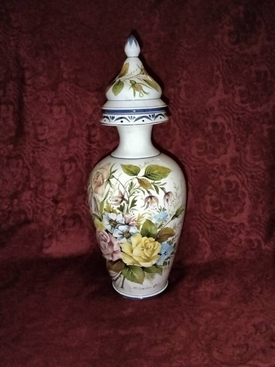 1967 Bassano Italy LARGE 18 Inch Porcelain Floral Ginger Jar Urn Vase ...