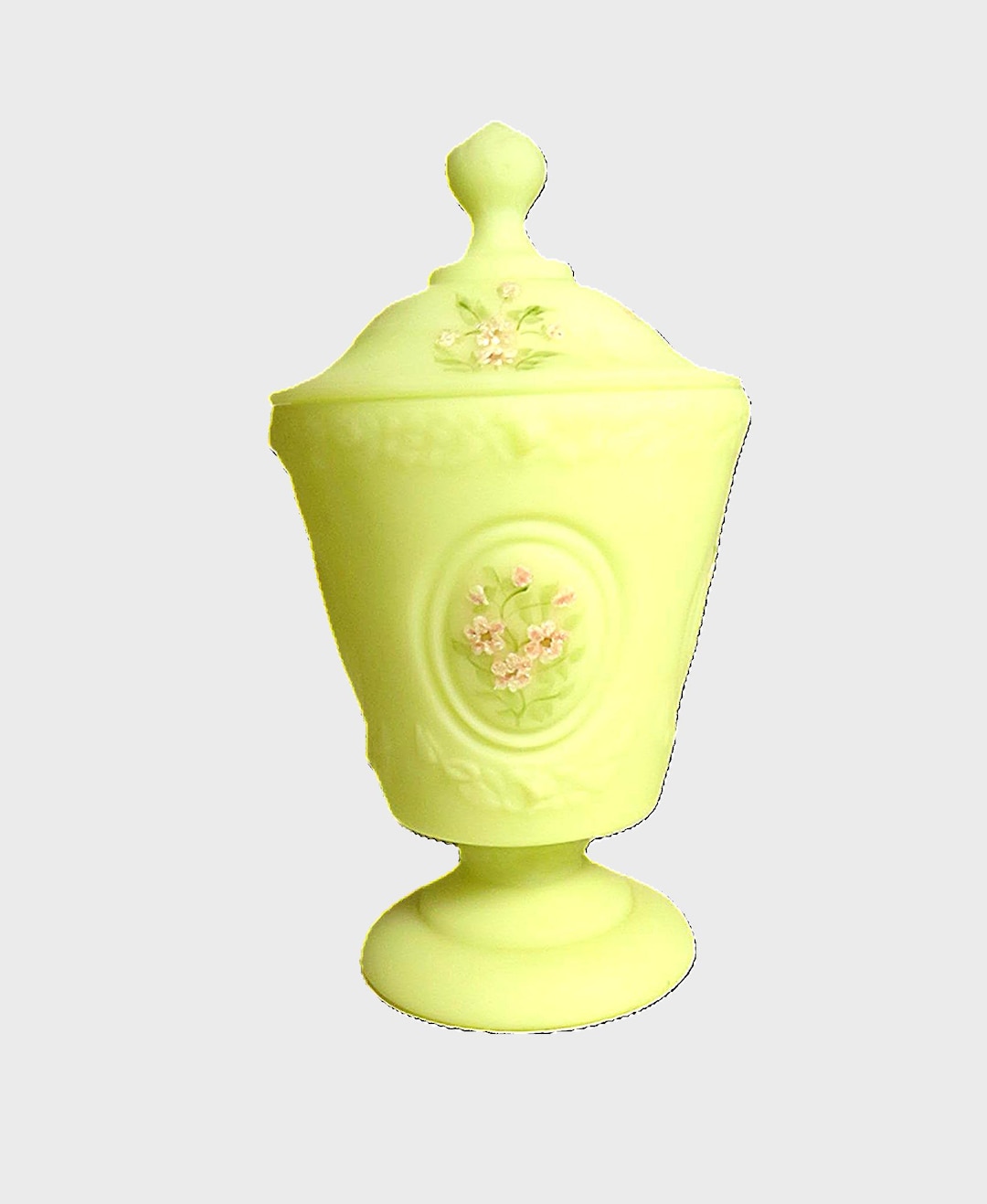 Fenton Lidded Candy Jar Large Yellow Custard Pink Daisey Pattern ARTIST ...