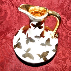 Pretty White Miniature China Pitcher Vase Decorated With Gold Leaves - Etsy