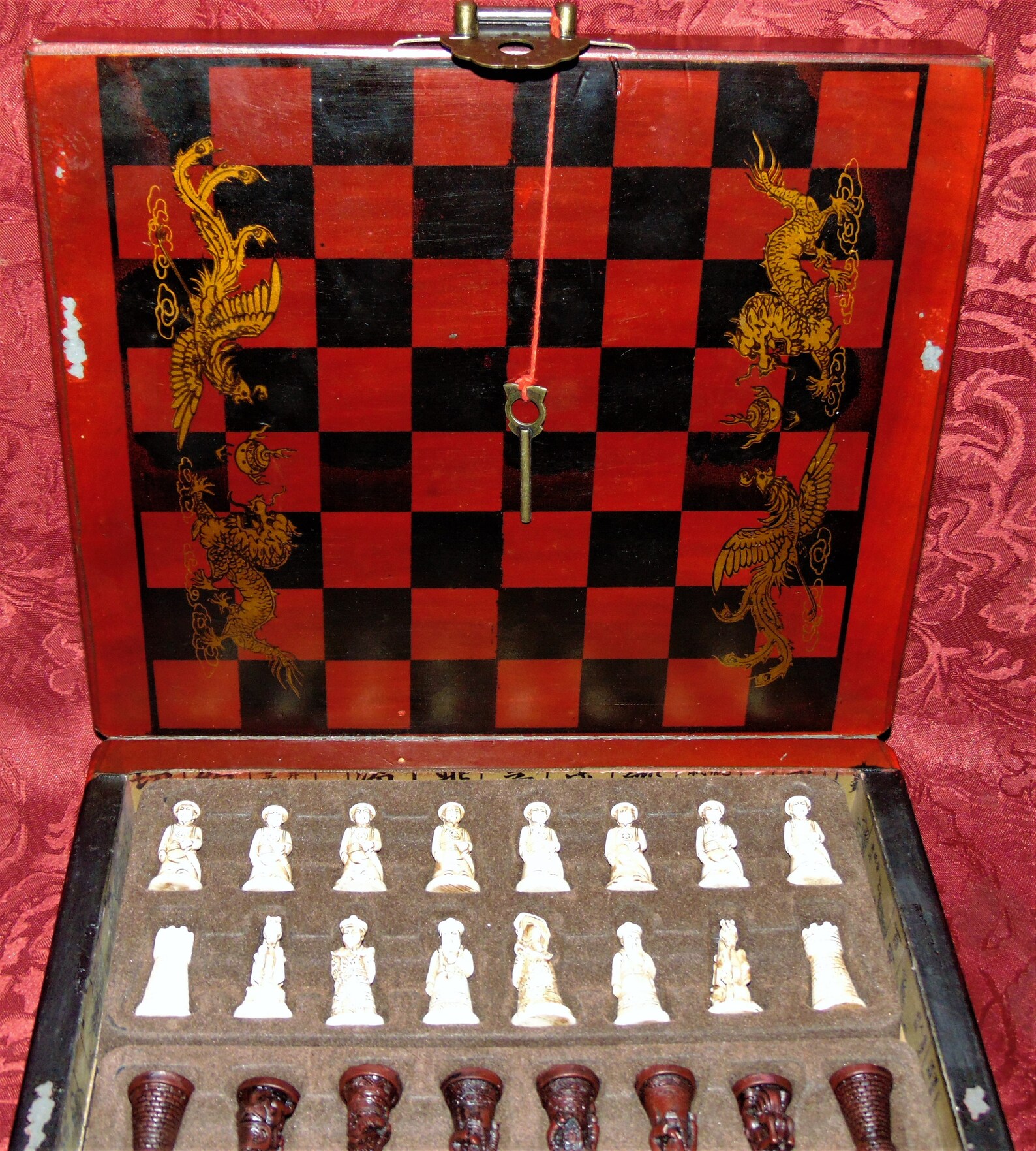 Vintage Chinese Miniature Chess Set Red Lacquered Carved Wood - Etsy