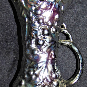 1940's Mccoy Pottery Shiny Silver Grapes & Leaves Ewer Vase 641 USA ...