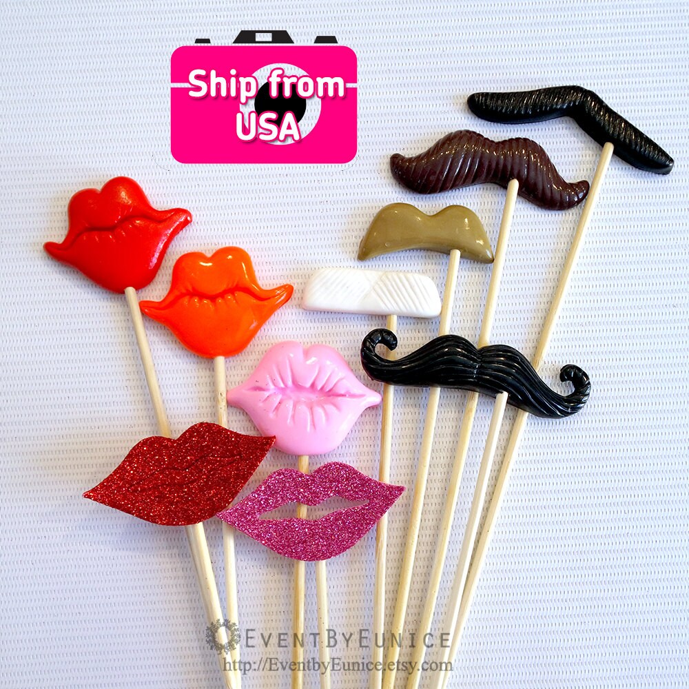 10Pc Photobooth Props Polymer Clay Lips and Mustache Props | Etsy