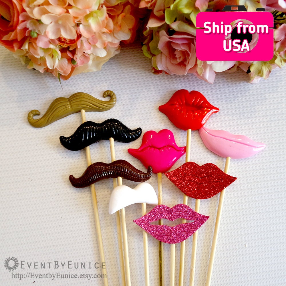 12 Pc Photobooth Props Polymer Clay Lips and Mustache Props | Etsy