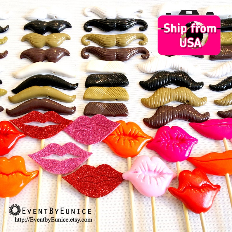 50pc RANDOM Photobooth Props Polymer Clay Lips and Mustache - Etsy