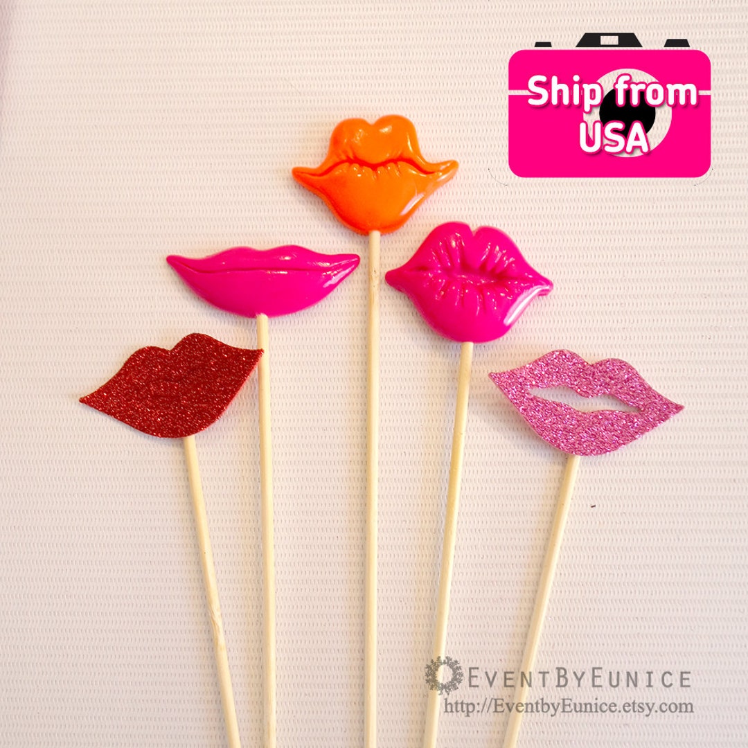 5pc Photobooth Props, Polymer Clay Lips Props, Glitter Lips Props ...